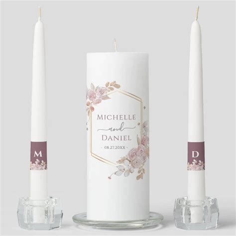 Bohemian Pink Floral Wedding Unity Candle Set Zazzle
