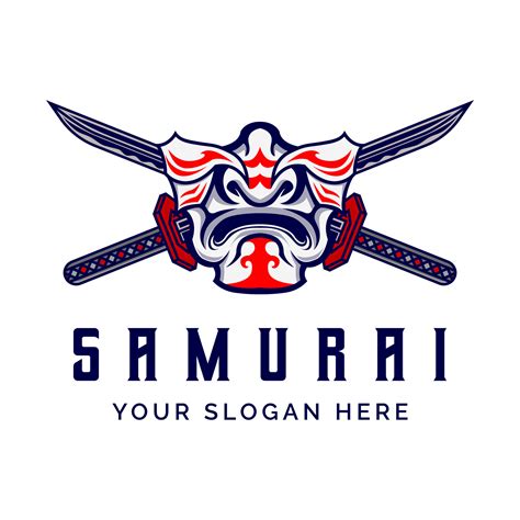 Mask Of Samurai Warrior Logo Helmet In Vintage Style Vector