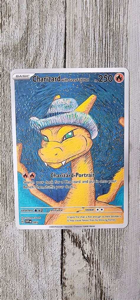 Charizard Grey Felt Hat Custom Handmade Card Etsy
