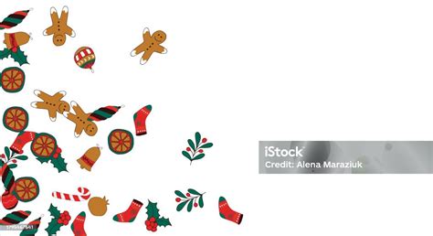 소원을 빌릴 수 있는 빈 공간이 있는 크리스마스 카드 프레임입니다 진저 브레드 오렌지 크리스마스 트리 장식 나뭇 가지 선물 상자 양말 홀리 베리 벡터 일러스트 레이 션 12