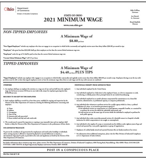 Ohio Employers Its Time To Update The Ohio 2021 Minimum Wage Posting
