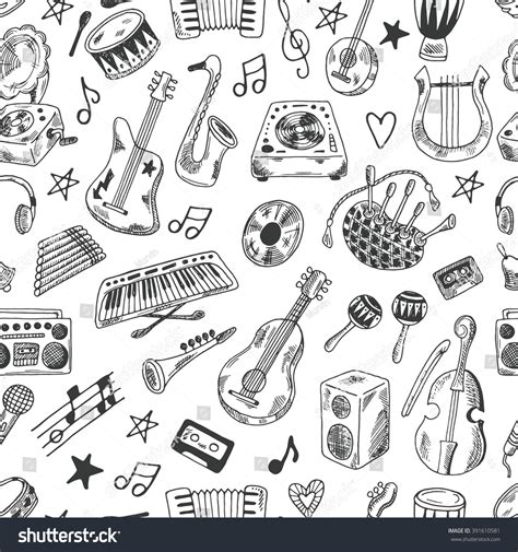 Hand Drawn Doodle Musical Instruments Seamless Stock Vector Royalty Free 391610581