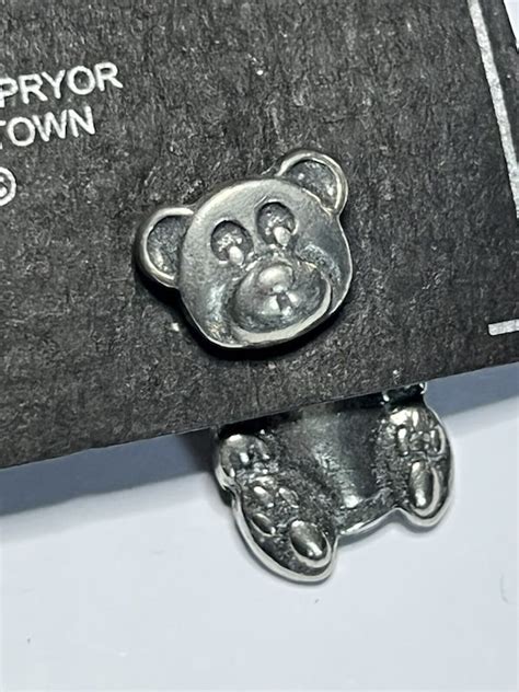 Vintage Pewter Teddy Bear Back Front Pierced Earrings Gem
