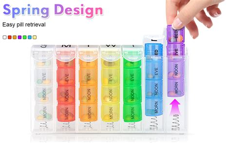 Alyvisun 7 Day Pill Box Organiser 4 Times A Day Weekly Tablet Box