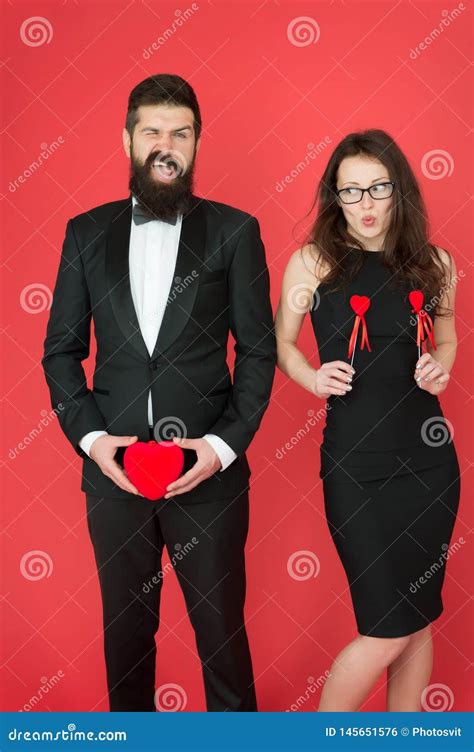 Formal Couple Of Man In Tuxedo And Sexy Woman Bearded Man And Woman In
