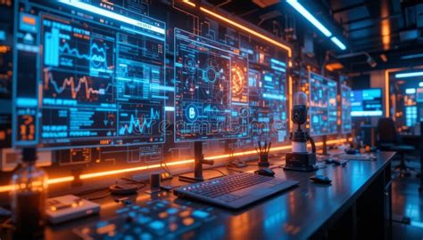 Futuristic Tech Control Room With Advanced Data Displays And Interfaces