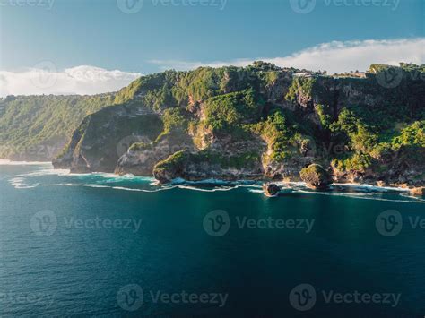 Panoramic Landscape With Rocky Coastline And Ocean With Sunshine In