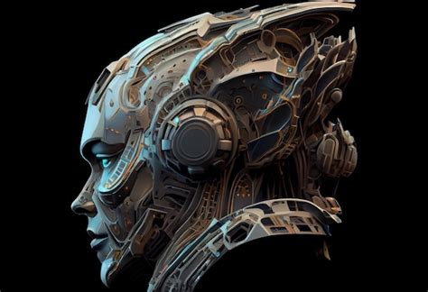 Premium AI Image Futuristic Robot Or Cyborg Head In Profile Isolated On Black Background