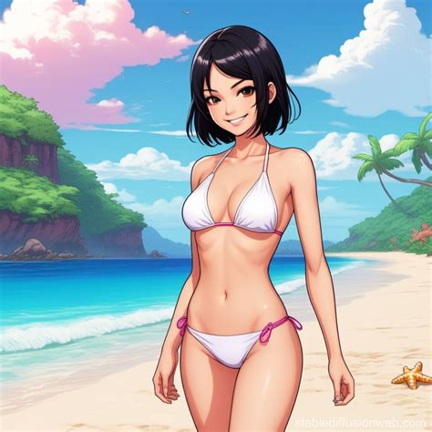 Full Body Image Of A Girl In Anime Style Standing Smiling On A Summer