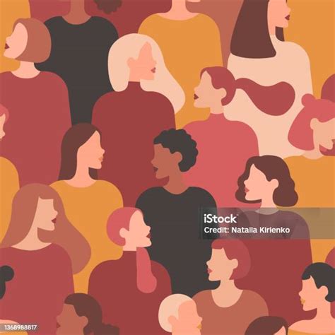 다른 민족의 여성의 다양한 얼굴 다른 국적과 문화의 여성과 벡터 원활한 패턴 자유 독립 평등을 위한 여성의 투쟁 International Womens Day에 대한 스톡