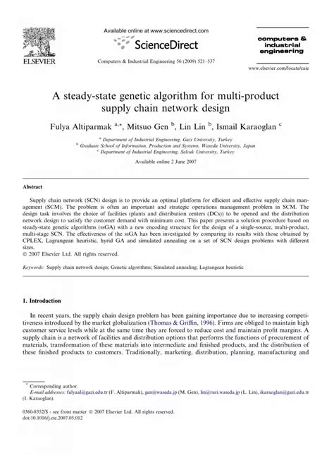 Pdf A Steady State Genetic Algorithm For Multi Product Supply Chain Network Design Dokumentips