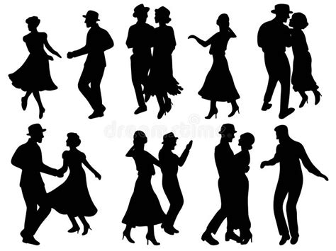 Beautiful Set Of Dancing Couples In Silhouette Black Style