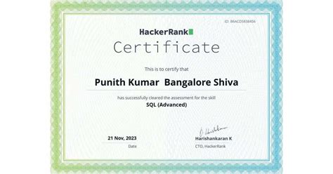 Punith Kumar Shiva On Linkedin Hackerrank Skill Certificate