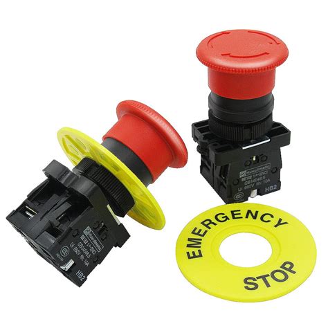 Mxuteuk 2pcs 22mm 1nc 1no Red Mushroom Emergency Stop