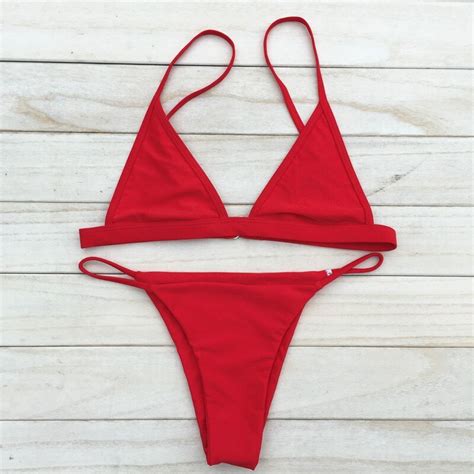 2017 Female Sexy Halter Push Up Thong Bandeau Biquini Ruffled Swimsuit