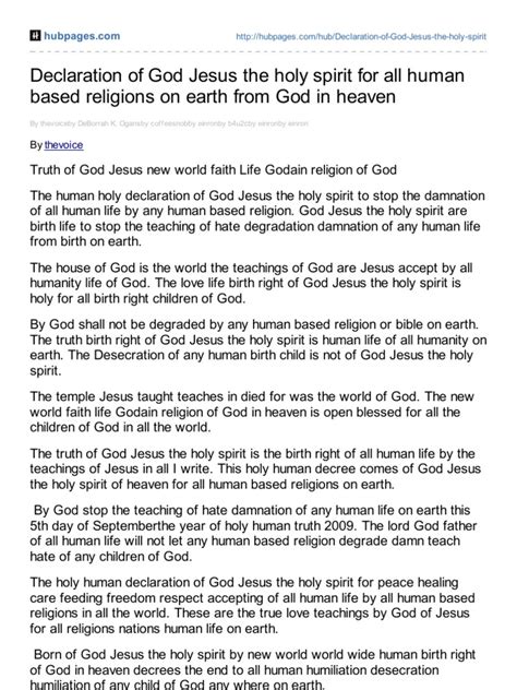 Pdf Declaration Of God Jesus The Holy Spirit For All