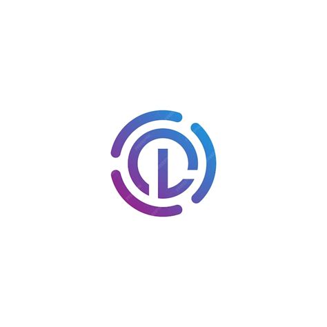 문자 Cl Lc 로고 원형 모양 기호 보라색 및 파란색 그라데이션 색상 기술 및 디지털 추상화 프리미엄 벡터