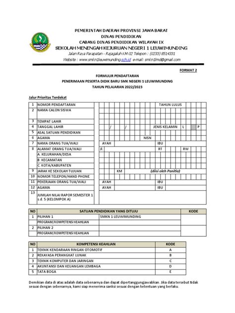 Form Ppdb Smkn 1 Leuwimunding 2022 Pdf