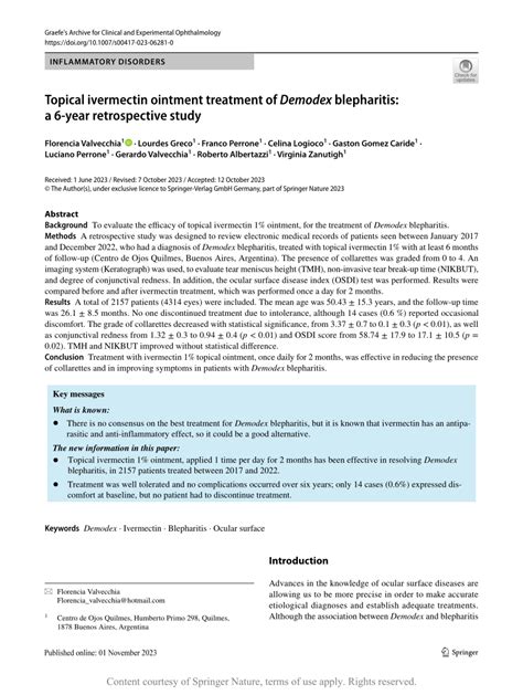 Topical Ivermectin Ointment Treatment Of Demodex Blepharitis A 6 Year