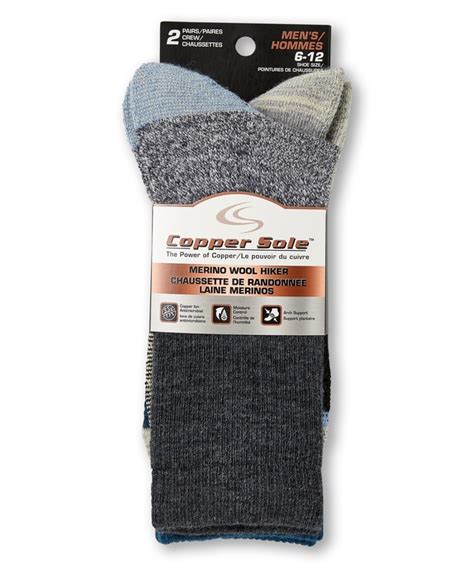 Copper Sole Mens 2 Pack Merino Wool Crew Socks Marks