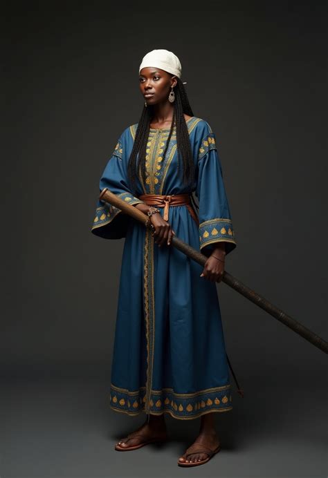 African Female Medieval Warrior With Short Hair Wearing White Cap And