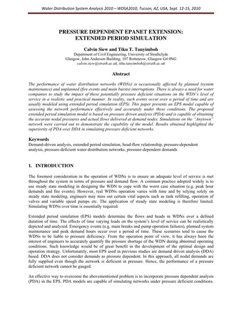 Pdf Pressure Dependent Epanet Extension Extended Period Simulation