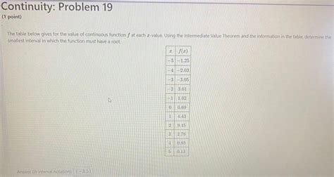 Solved The Table Below Gives For The Value Of Continuous