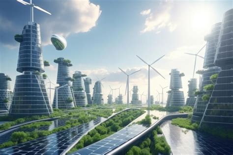 Premium Ai Image Green City Of The Future With Solar Panels And Wind