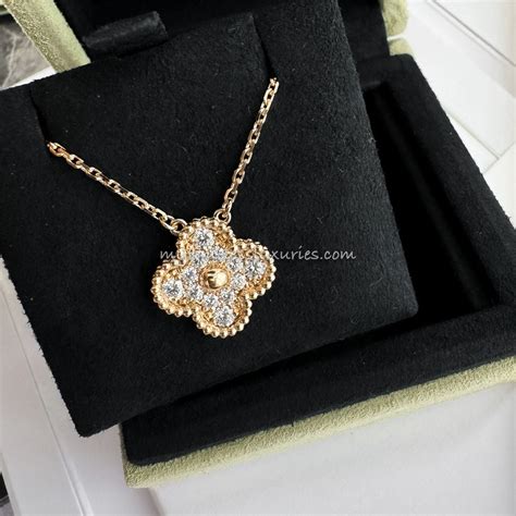 Van Cleef And Arpels Vintage Alhambra Diamond Pave Rg Pendant Necklace