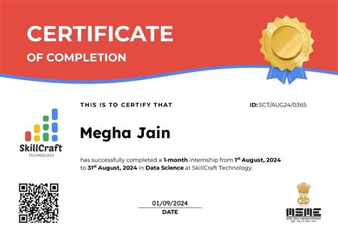 Megha Jain On Linkedin Skillcrafttechnology Datascience Internship Learning Growth