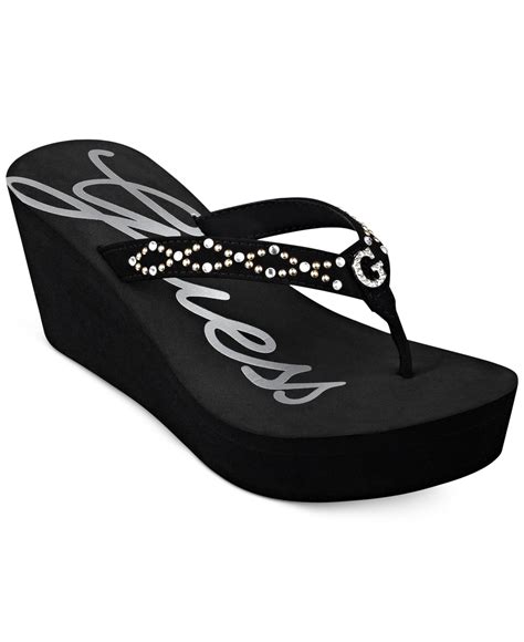 Lyst Guess Womens Synclair Platform Wedge Flip Flops In Black