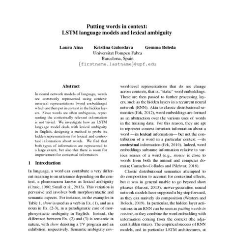 Putting Words In Context Lstm Language Models And Lexical Ambiguity