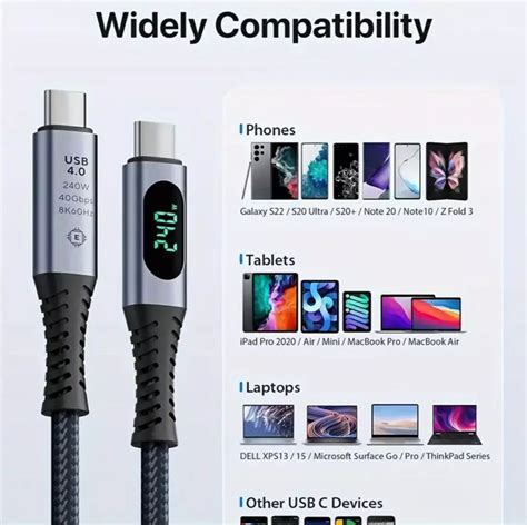 Meter Usb Cable Gbps With Digital Display Pd Watt Max Power Thunderbolt