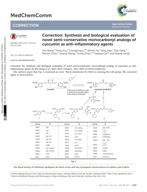 Pdf Correction Synthesis And Biological Evaluation Of Novel Semi Conservative Monocarbonyl