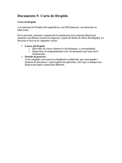 Modelo De Carta De Despido Laboral Pdf