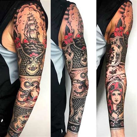 American Traditional Tattoo Leg Sleeve
