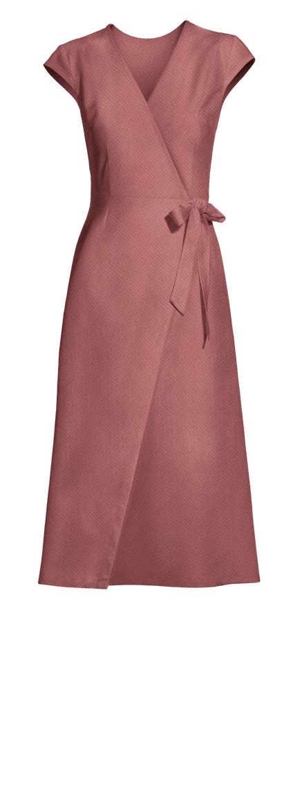 Pink V Neck Wrap Midi Dress Sumissura