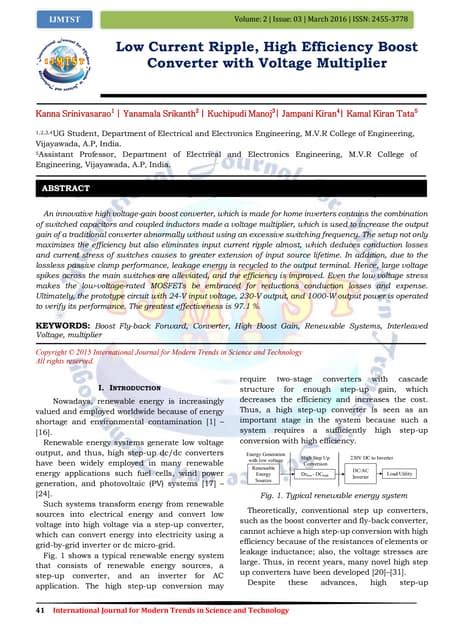 Low Current Ripple High Efficiency Boost Converter With Voltage