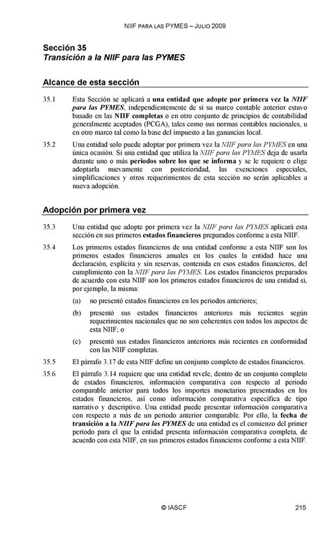 35 Niif Para Las Pymes Norma 2009 Transición A La Niif Para Las