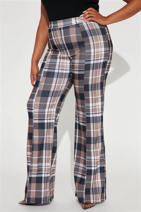 Tall Victoria High Waisted Dress Pant Plaid Taupecombo Fashion Nova