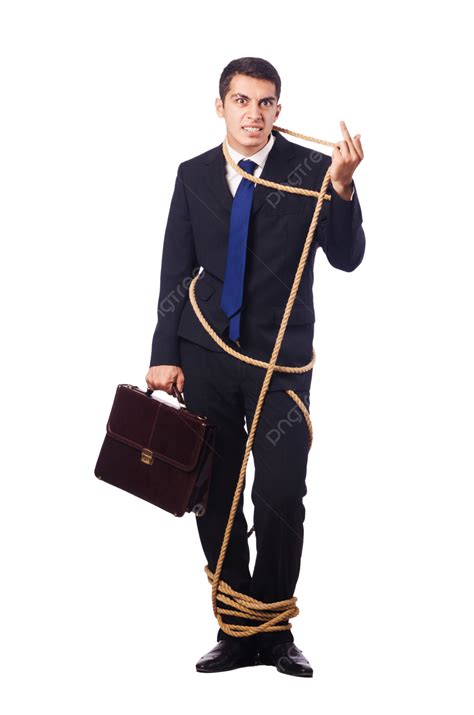 Businessman Tied Up With Rope On White Caucasian White Business Law