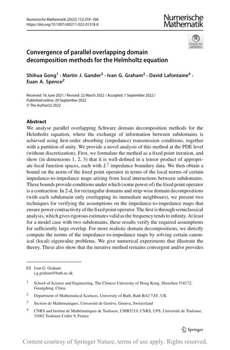 Pdf Convergence Of Parallel Overlapping Domain Decomposition Methods