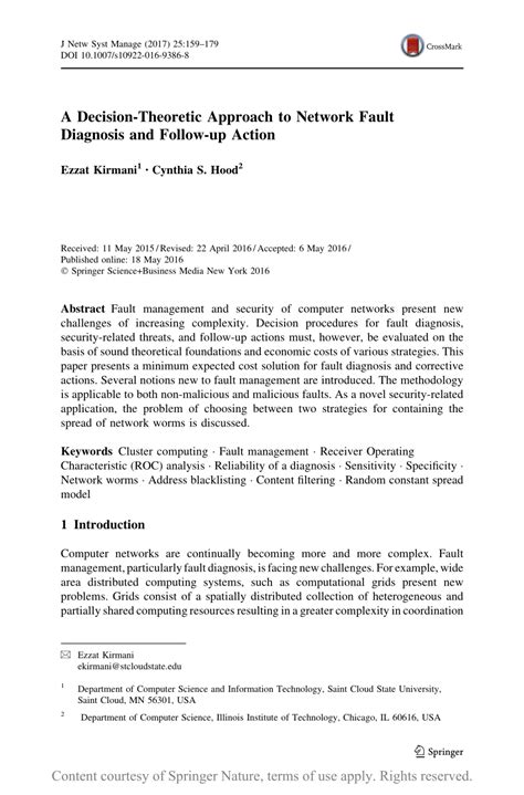A Decision Theoretic Approach To Network Fault Diagnosis And Follow Up