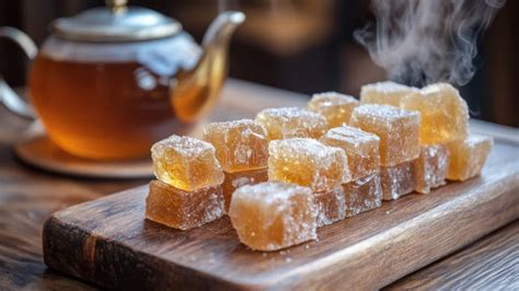 Golden Cubes Of Sweet Tea Candy Near A Teapot Stock Illustration Illustration Of Homemade