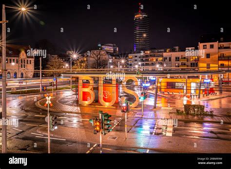 View Of Jena Bus Station And Jentower In The Background With Long