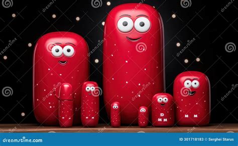 A Group Of Red Objects With Eyes And Mouths On Them Ai Stock