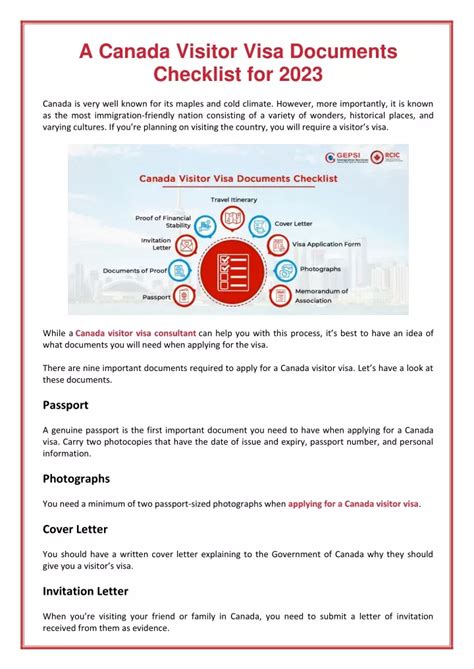 Ppt A Canada Visitor Visa Documents Checklist For 2023 Powerpoint