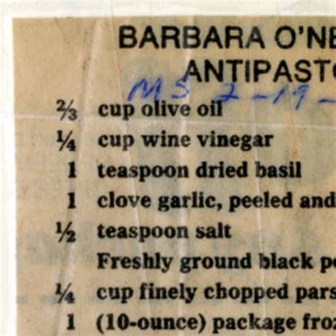 Barbara Oneills Antipasto Historic Recipe Health Heal Health Barbara