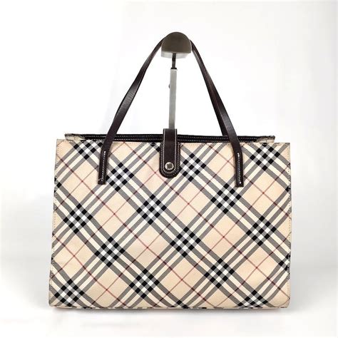 美品 Burberry Bluelabel バーバリー ブルーレーベル トートバッグ ノバチェック ベージュ ナイロン×レザー かばん・バッグ