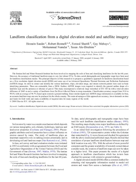 Pdf Landform Classification From A Digital Elevation Model And Satellite Imagery